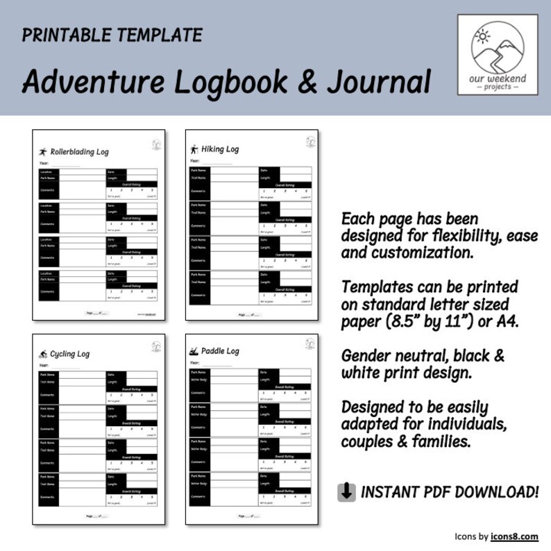Printable Outdoor Adventure Logbook and Journal for Hiking, Cycling ...