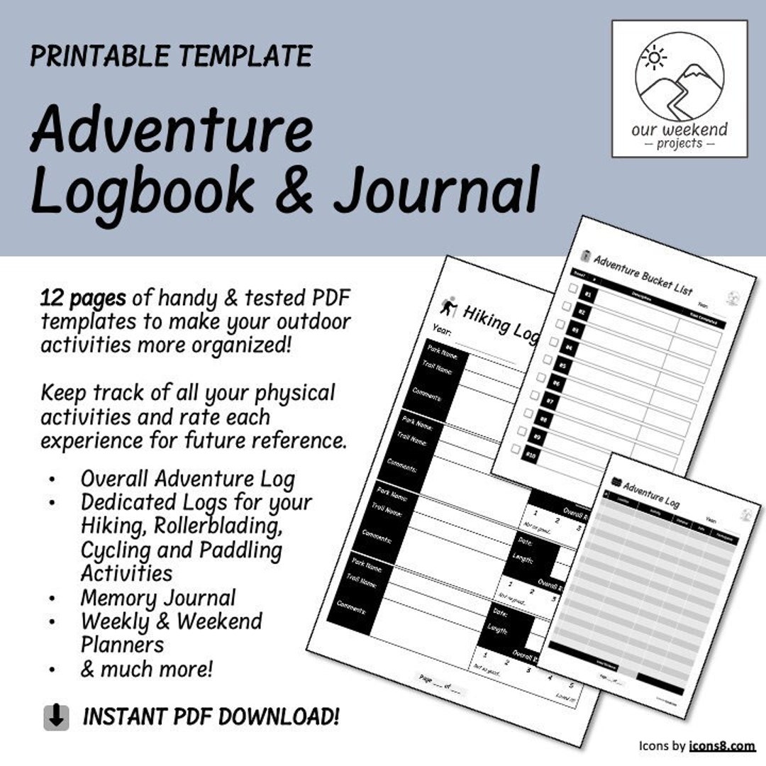 Printable Outdoor Adventure Logbook and Journal for Hiking, Cycling ...