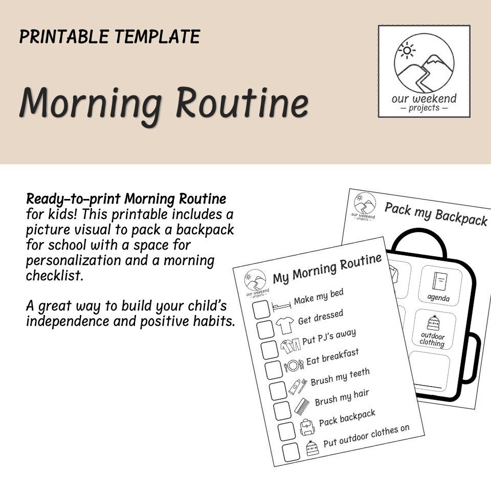 Printable Morning Routine Checklist and Backpack Packing List - Etsy