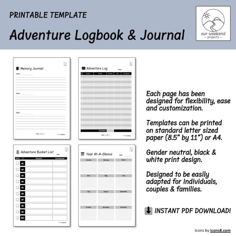 Printable Outdoor Adventure Logbook and Journal for Hiking, Cycling ...