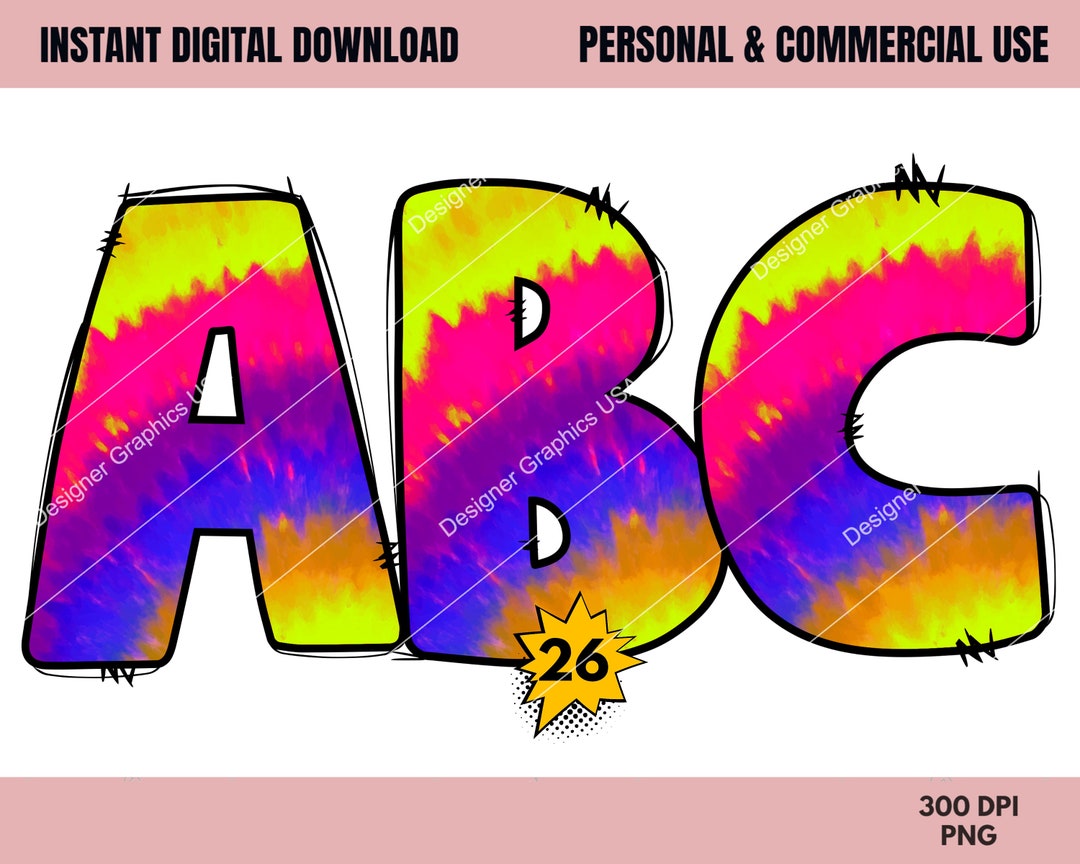 Rainbow Ink Watercolor Png,tie Dye Doodle Font Png,commercial Use ...