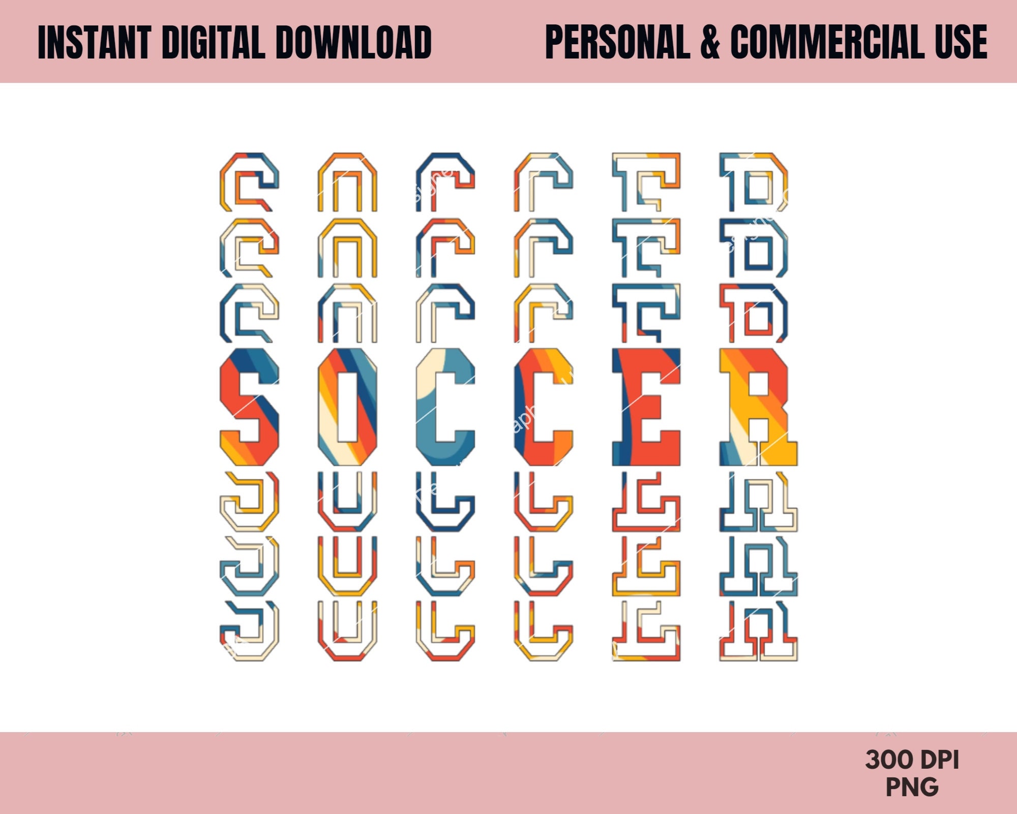 Stacked Retro Soccer Png,soccer Font, Commercial Use,sublimation ...