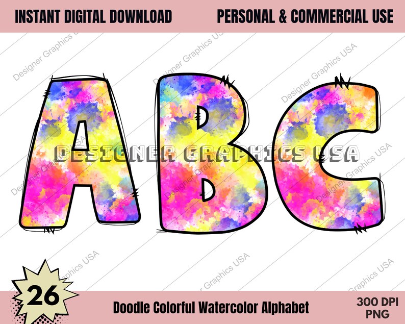 Rainbow Ink Watercolor PNG Doodle Letters,watercolor Doodle Font PNG ...