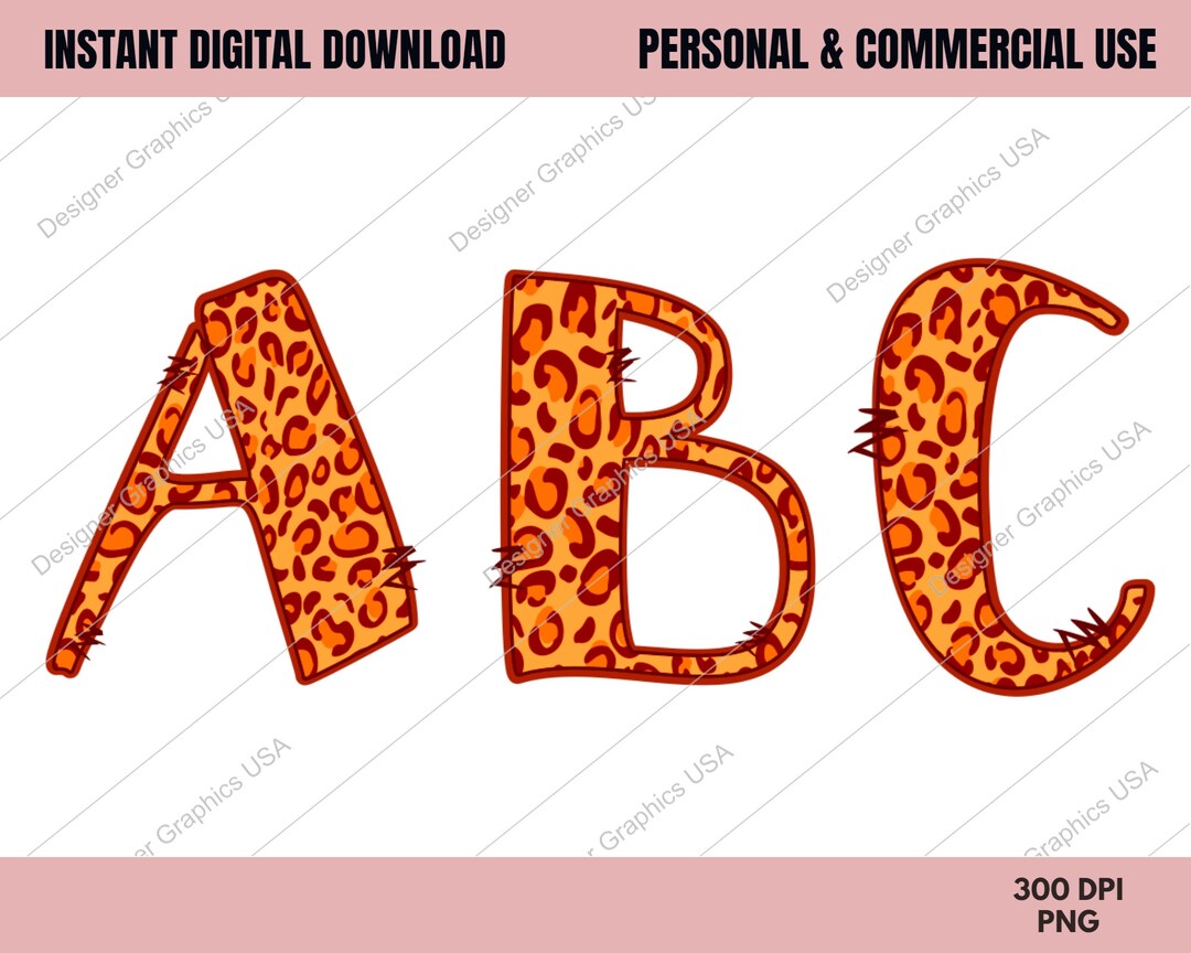 Leopard Doodle Font PNG, Commercial Use,sublimation, Doodle Font Bundle ...