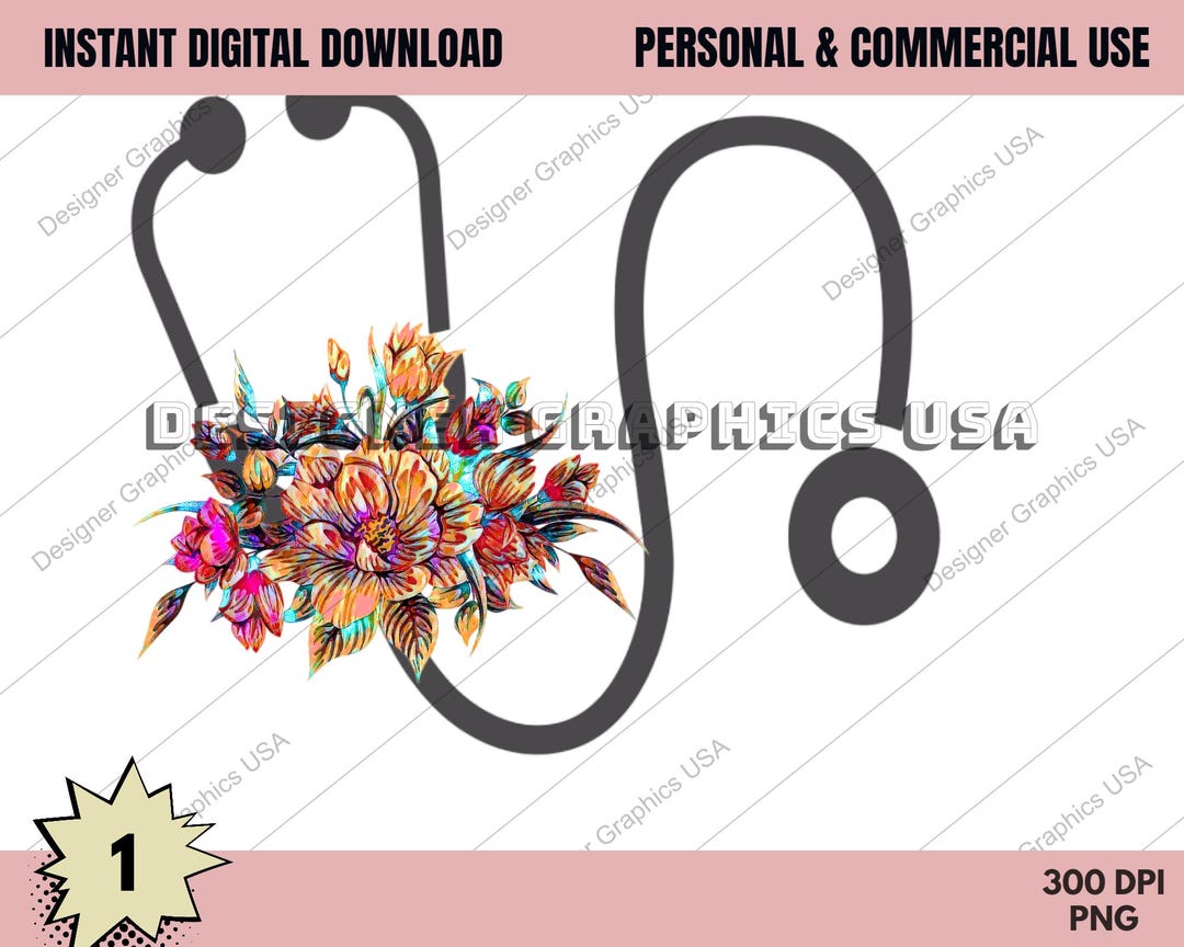 Watercolor Floral Nurse Life Stethoscope PNG, Stethoscope Art Hospital ...