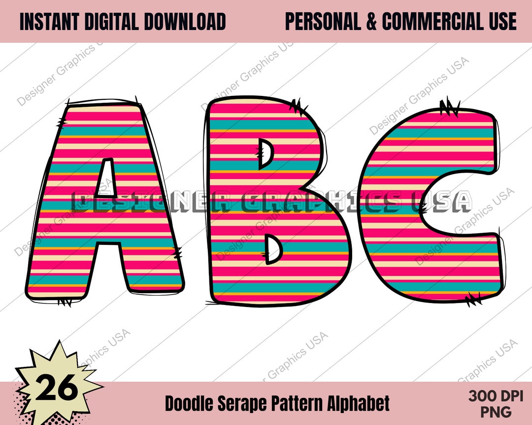 Serape Doodle Alphabet PNG, Commercial Use,sublimation, Doodle Font ...