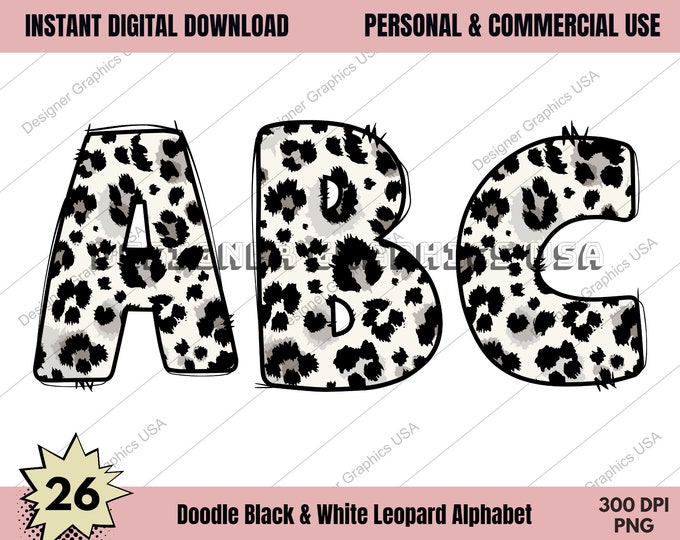 Doodle Leopard Alphabet Letters SVG PNG Turquoise Canva Cricut, Doodle ...