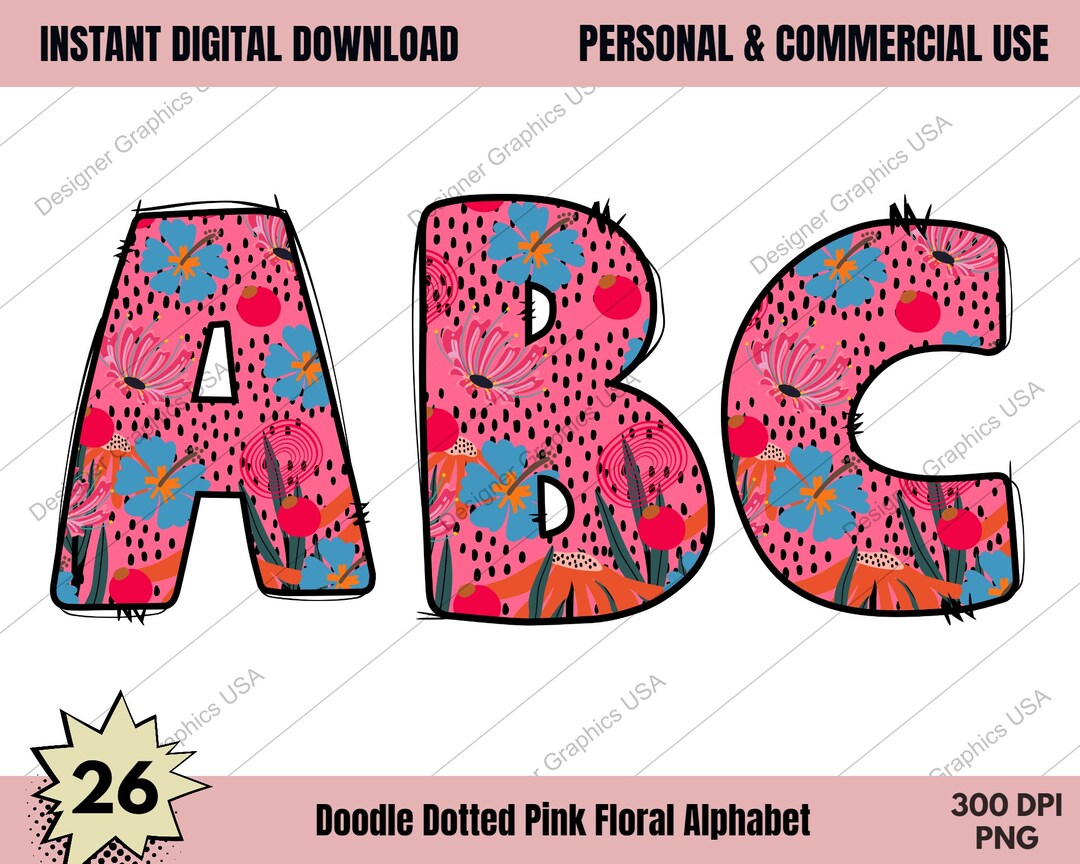 Boho Floral Doodle Font PNG, Commercial Use,sublimation,boho Doodle ...