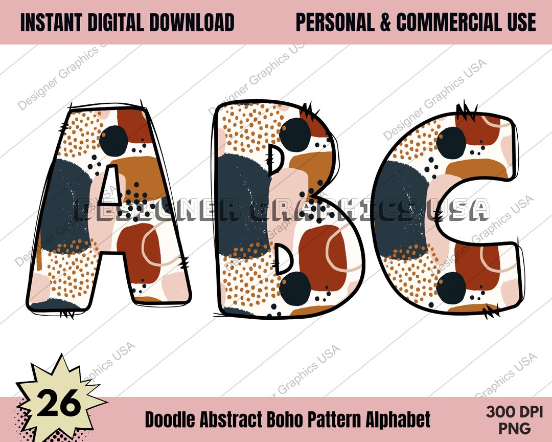 Boho Doodle Font PNG, Commercial Use,sublimation,boho Doodle Font ...