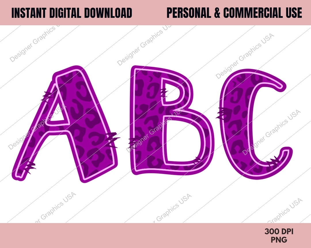 Leopard Doodle Font PNG, Commercial Use,sublimation, Doodle Font Bundle ...