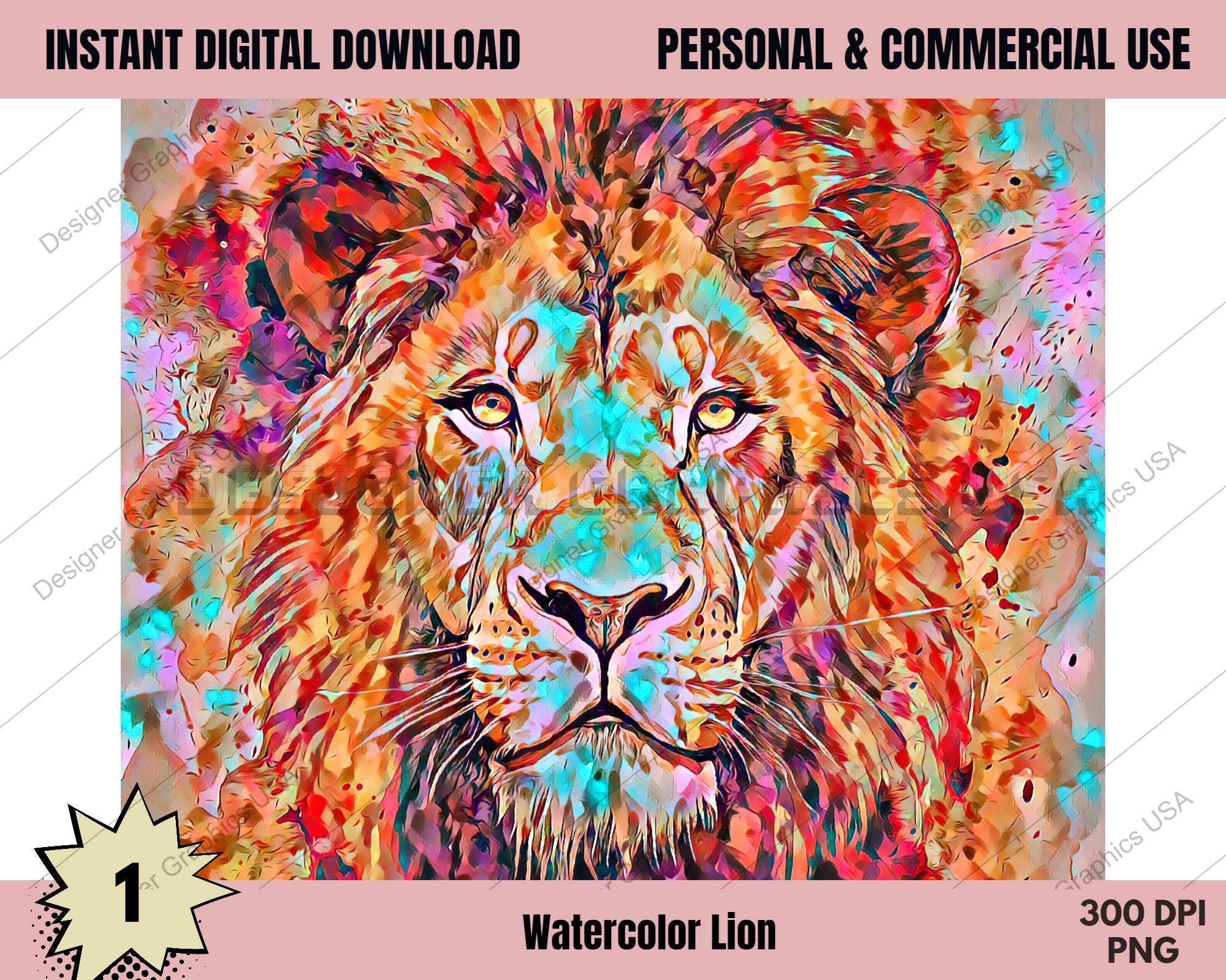 Watercolor Lion Digital Background | Lion Poster Backdrop | Watersplash ...