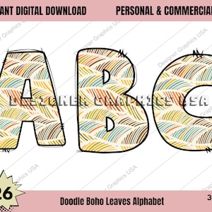 Boho Doodle Font PNG, Commercial Use,sublimation,boho Doodle Font ...