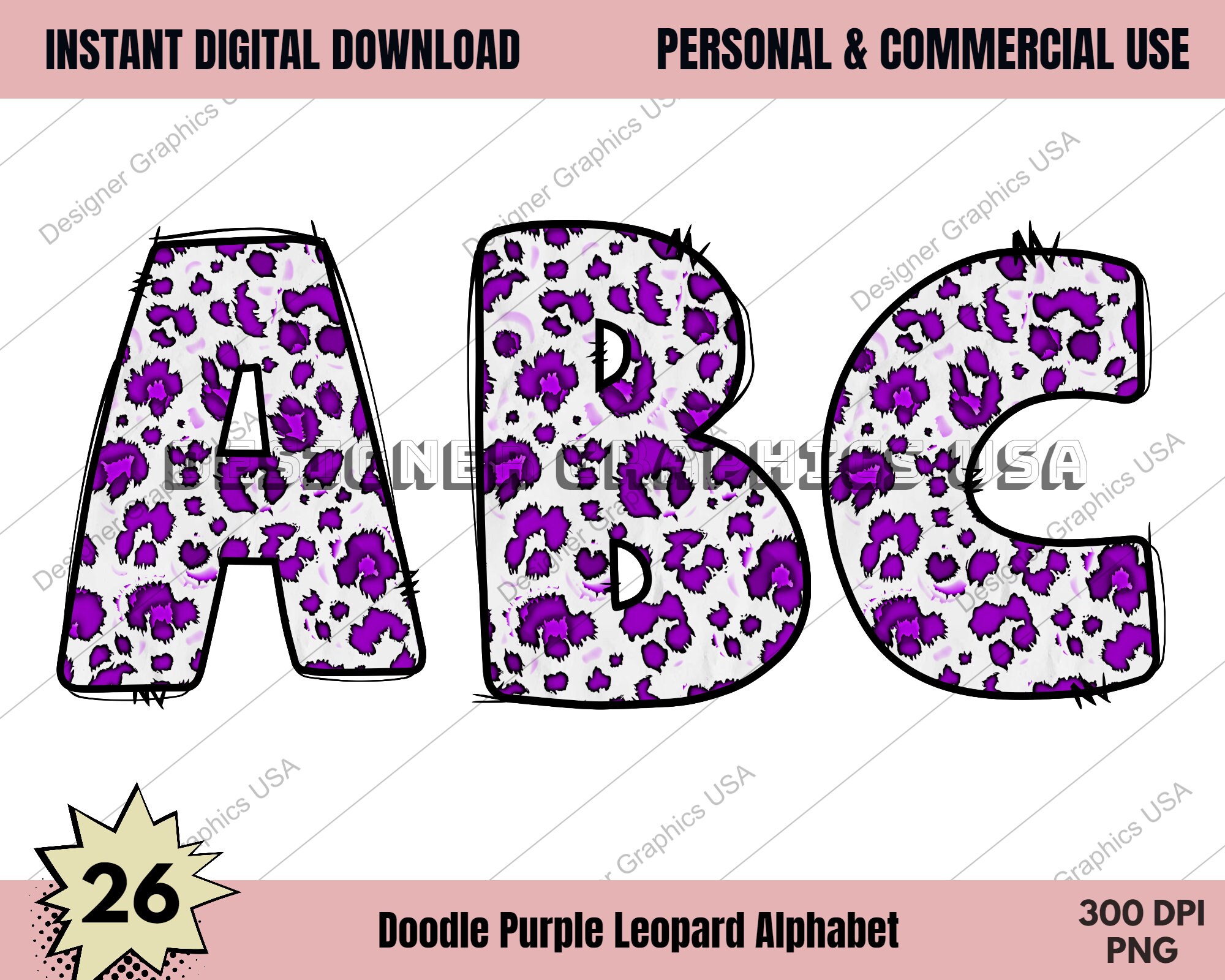 Leopard Doodle Font PNG, Commercial Use,sublimation, Doodle Font Bundle ...