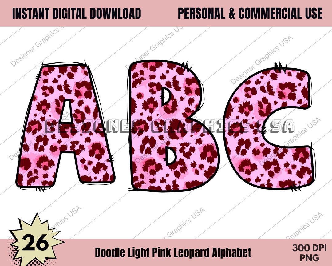 Leopard Doodle Font PNG, Commercial Use,sublimation, Doodle Font Bundle ...