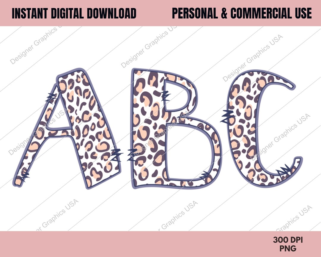 Leopard Doodle Font PNG, Commercial Use,sublimation, Doodle Font Bundle ...