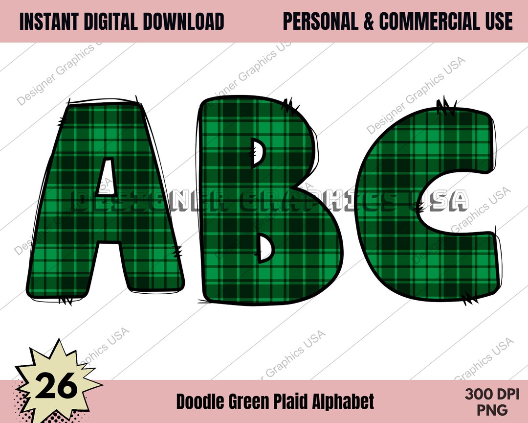 Green Plaid Doodle Font PNG, Commercial Use,sublimation,doodle Font ...