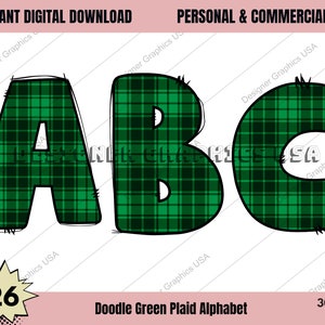 Green Plaid Doodle Font PNG, Commercial Use,sublimation,doodle Font ...