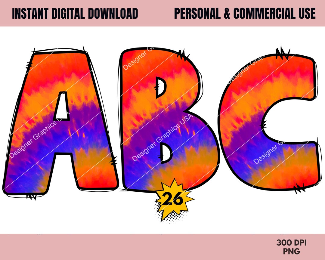 Rainbow Ink Watercolor Png,tie Dye Doodle Font Png,commercial Use ...