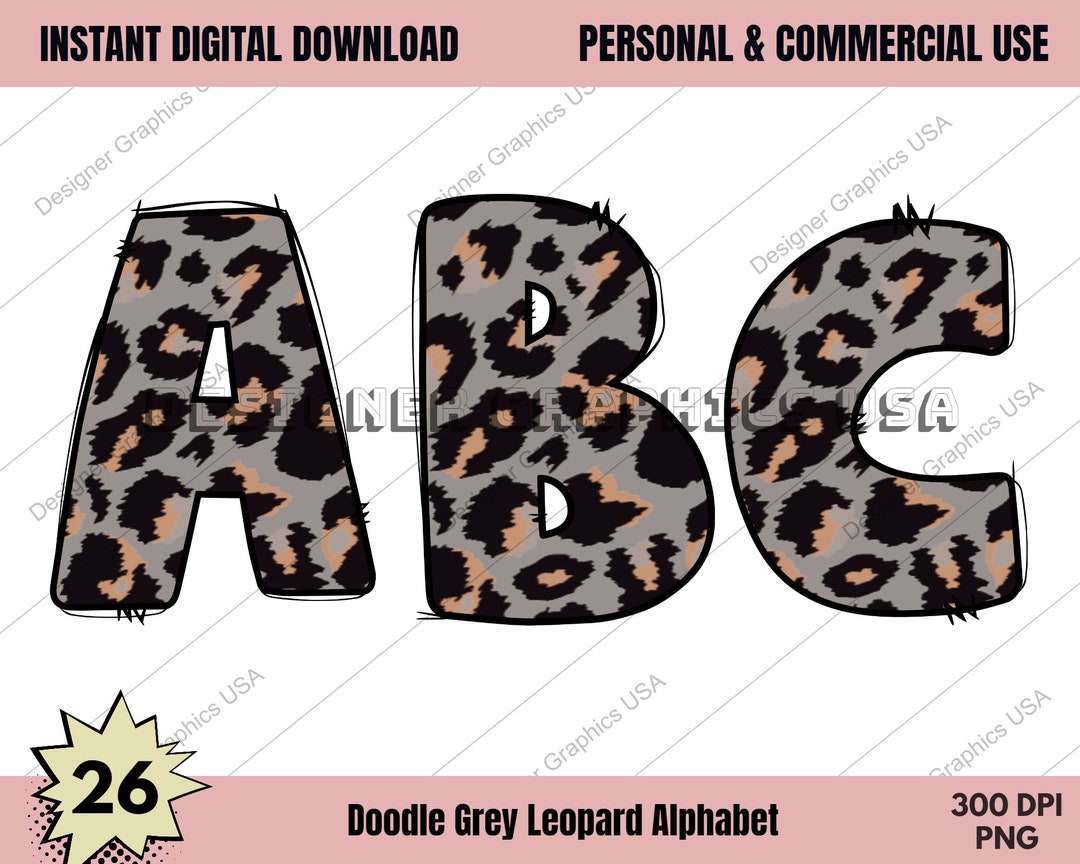 Leopard Doodle Font PNG, Commercial Use,sublimation, Doodle Font Bundle ...