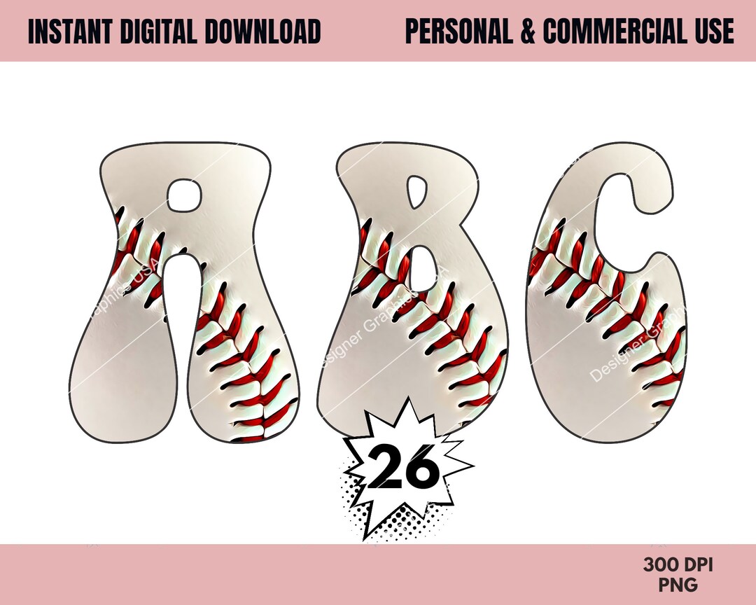 Baseball Retro Font Png,commercial Use,sublimation,hippie Font Bundle ...