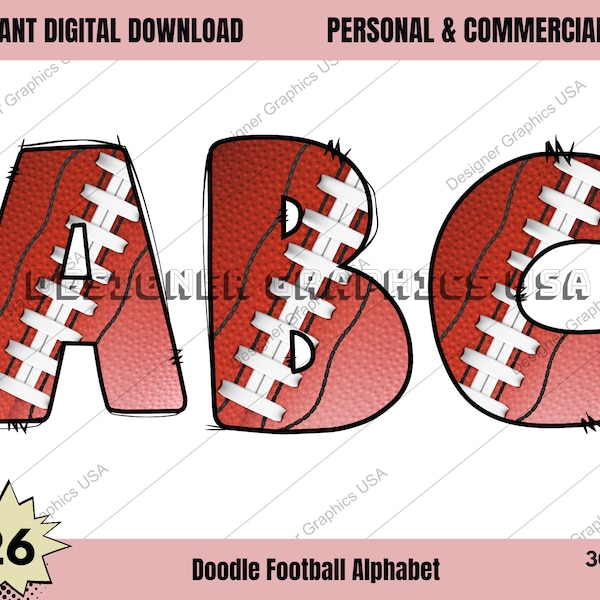 Football Doodle Alphabet - Etsy