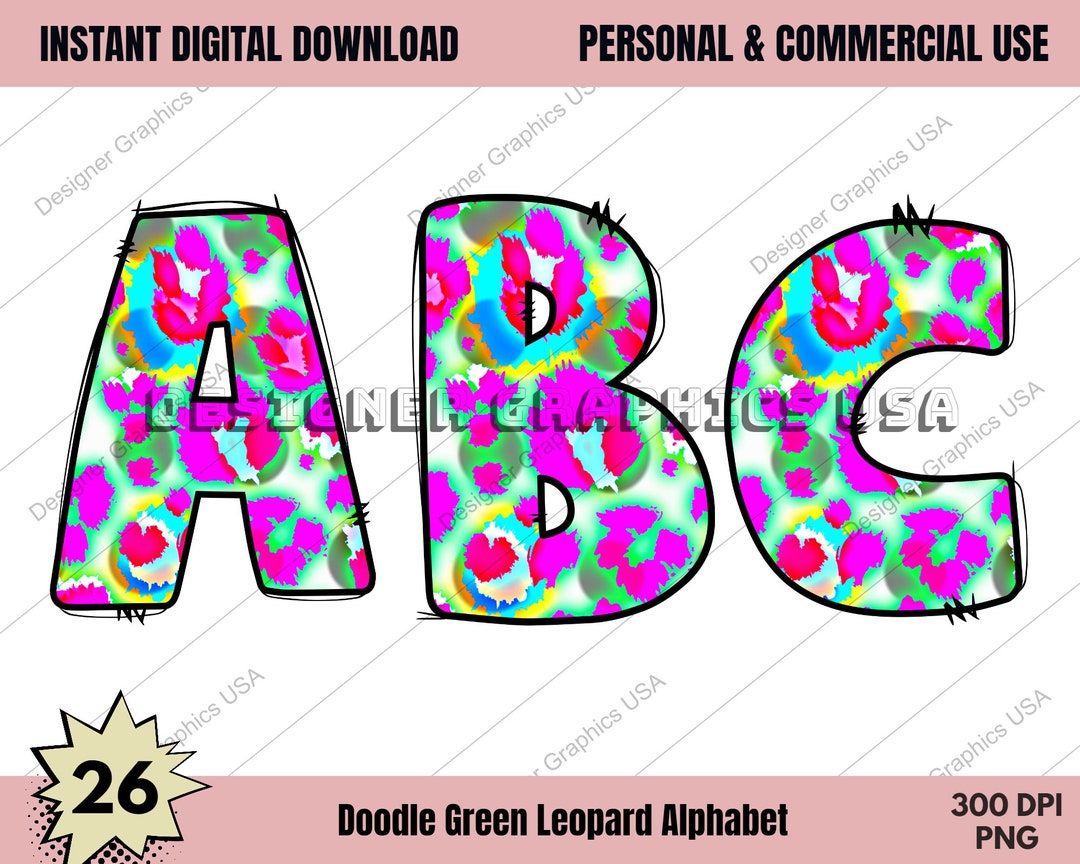 Leopard Doodle Font PNG, Commercial Use,sublimation, Doodle Font Bundle ...