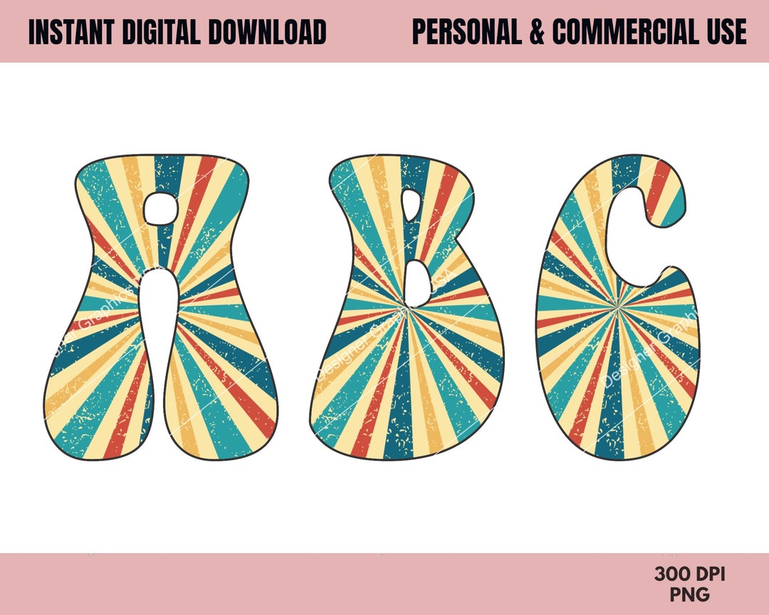 Retro Groovy Font Png,commercial Use,sublimation Fonts,classic Font ...
