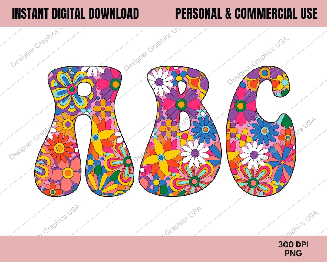 Hippie Groovy Font Png,commercial Use,sublimation,groovy Hippie Font ...