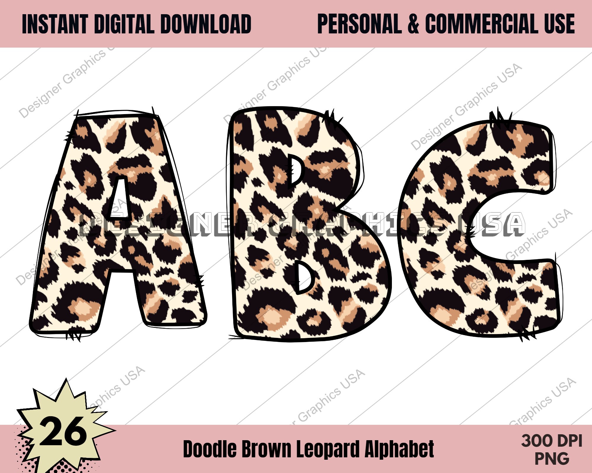 Leopard Doodle Font PNG, Commercial Use,sublimation, Doodle Font Bundle ...