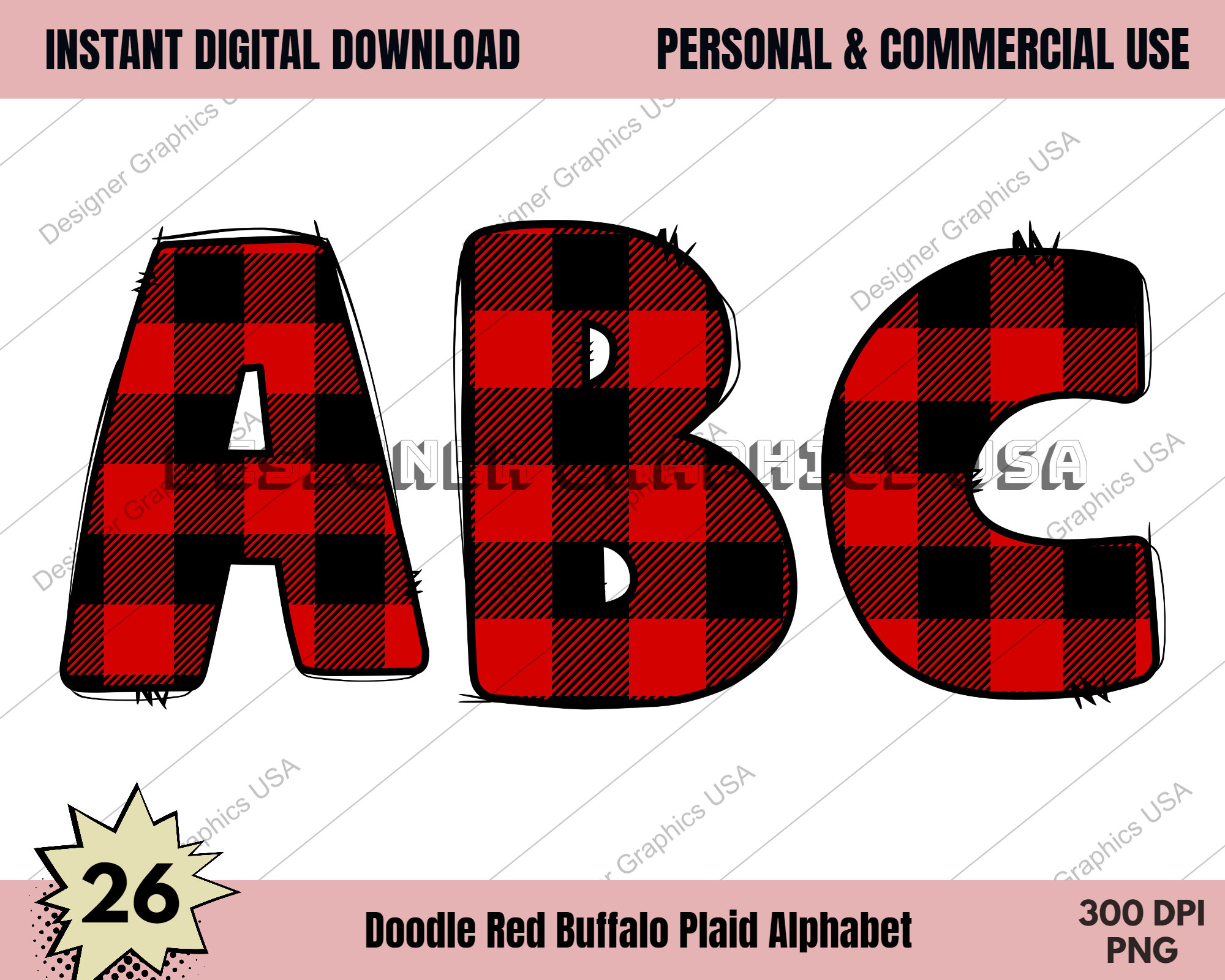 Buffalo Plaid Doodle Font PNG, Commercial Use,sublimation,doodle Font ...