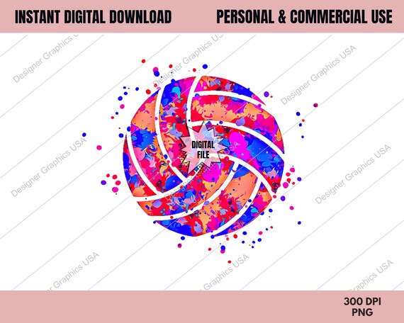 Watercolor Volleyball PNG Volleyball Paint Splash - Etsy