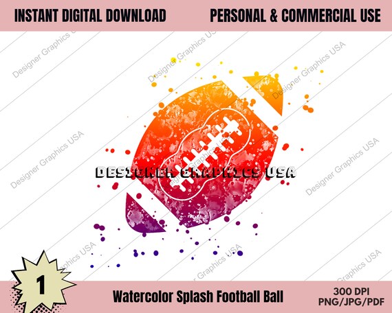 Watercolor Football PNG Digital Commercial Usesports - Etsy