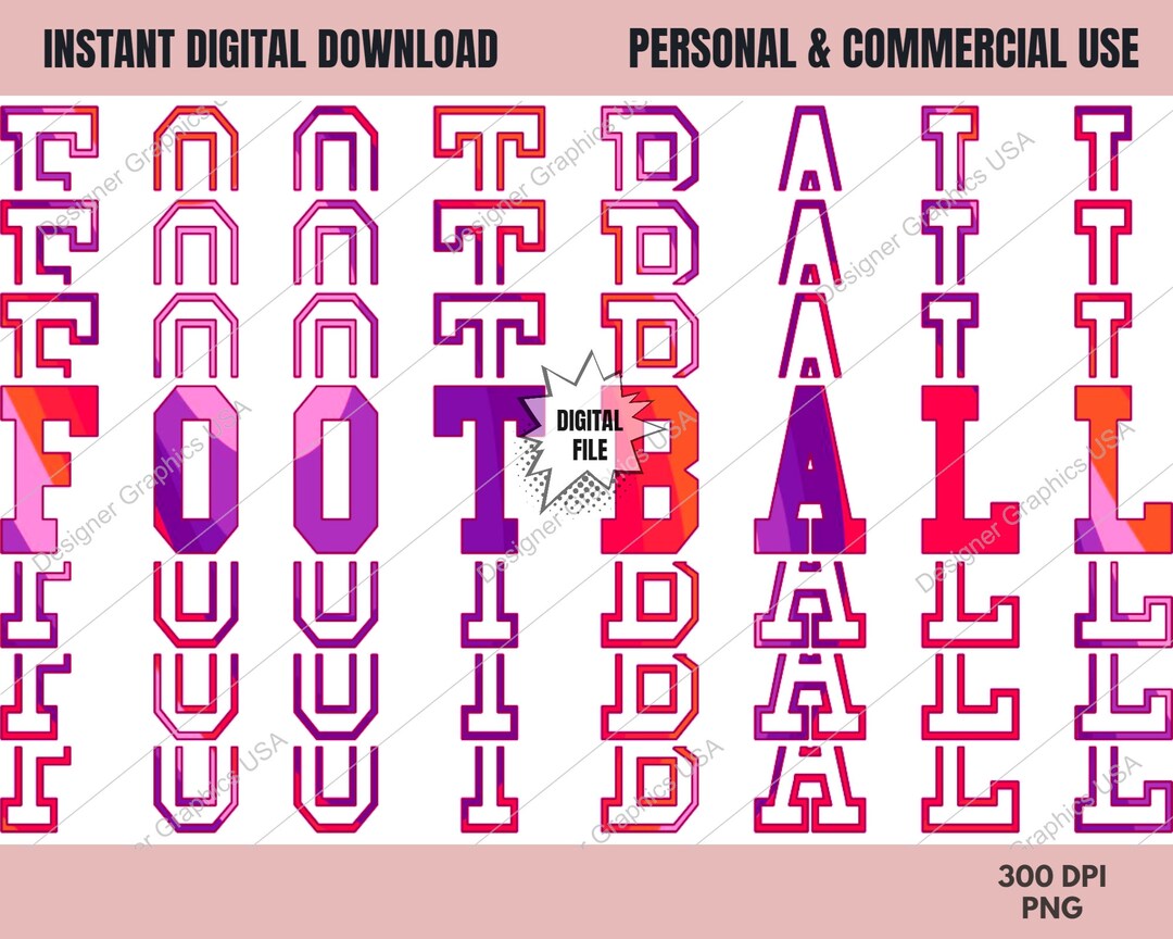 Stacked Football PNG, Football Font, Commercial USE, Sublimation Design ...