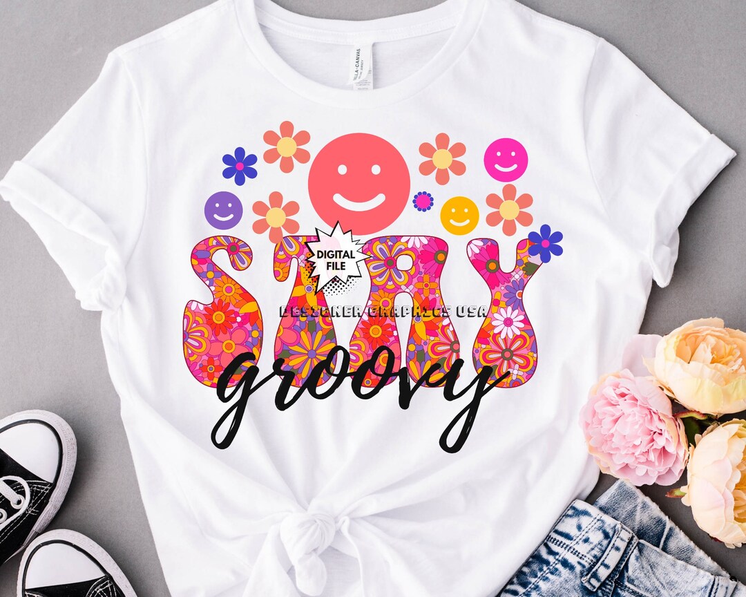 Hippie Groovy PNG, Retro Flowers, Commercial USE, Sublimation Design ...