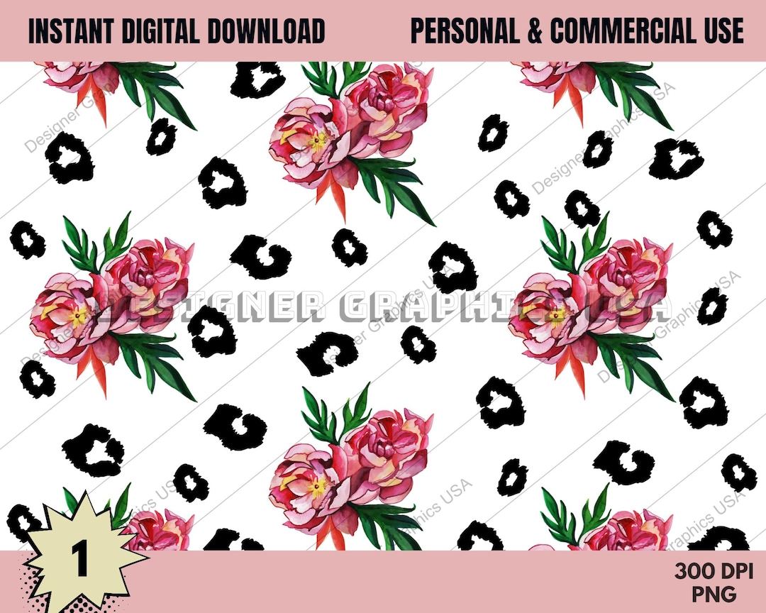 Watercolor Floral Leopard Digital Background | Leopard Floral Backdrop ...