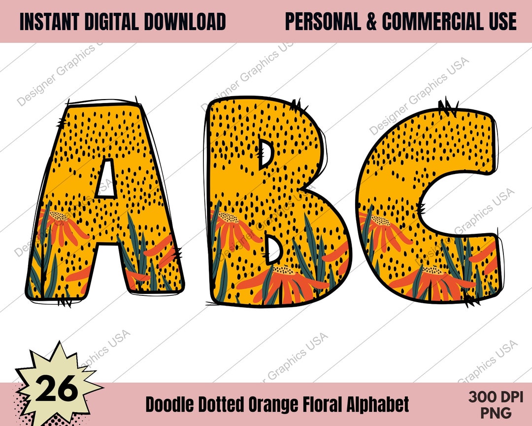 Boho Floral Doodle Font PNG, Commercial Use,sublimation,boho Doodle ...