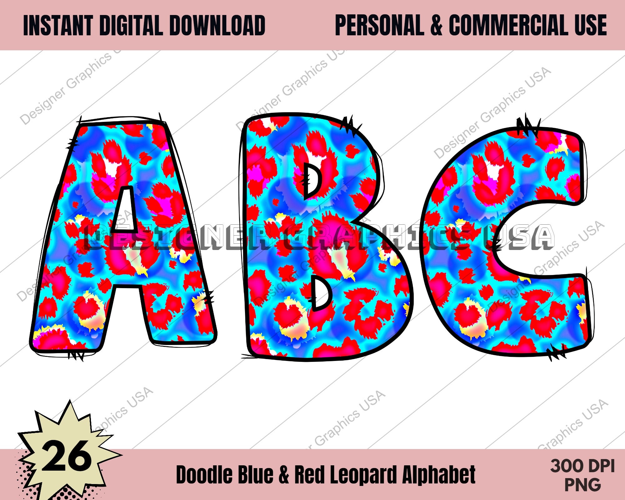 Leopard Doodle Font PNG, Commercial Use,sublimation, Doodle Font Bundle ...