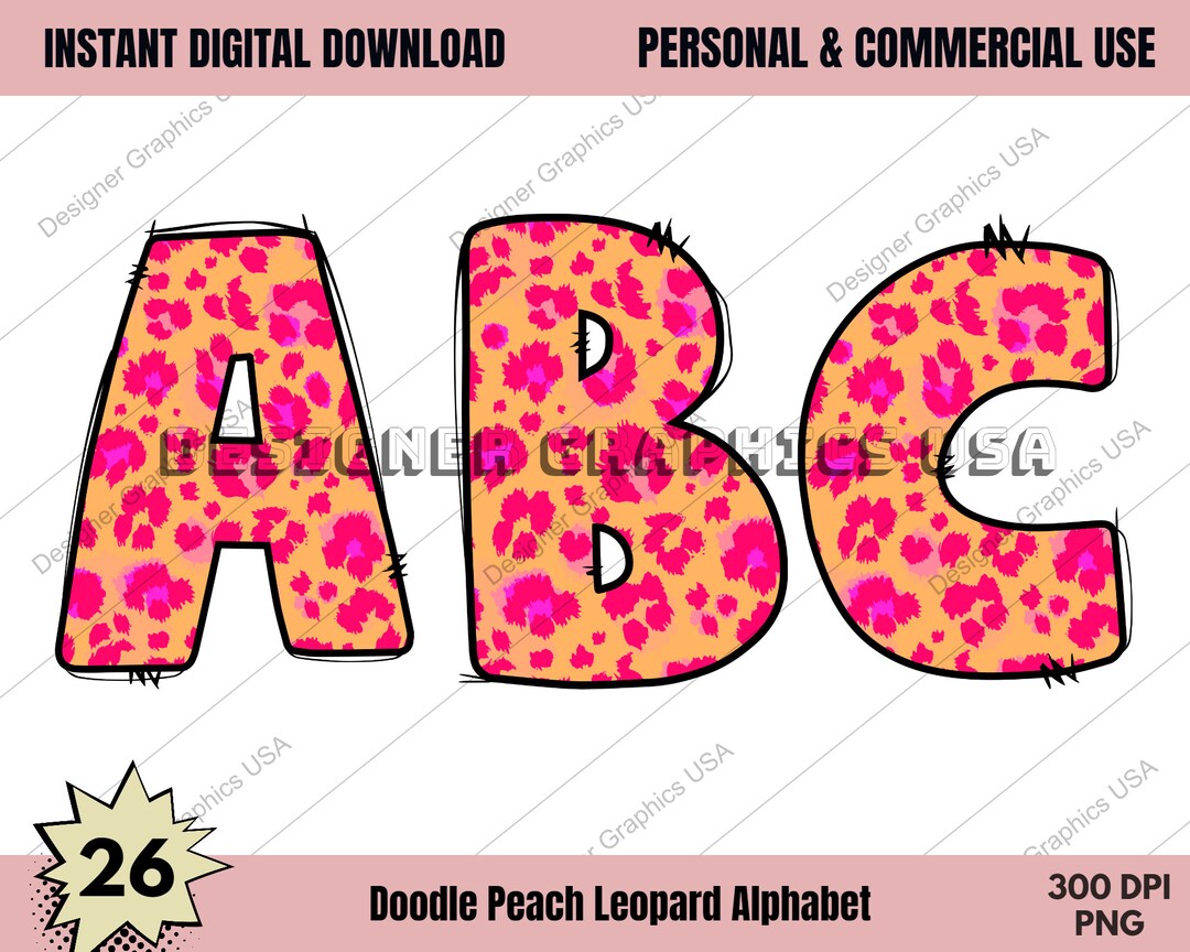 Leopard Doodle Font PNG, Commercial Use,sublimation, Doodle Font Bundle ...