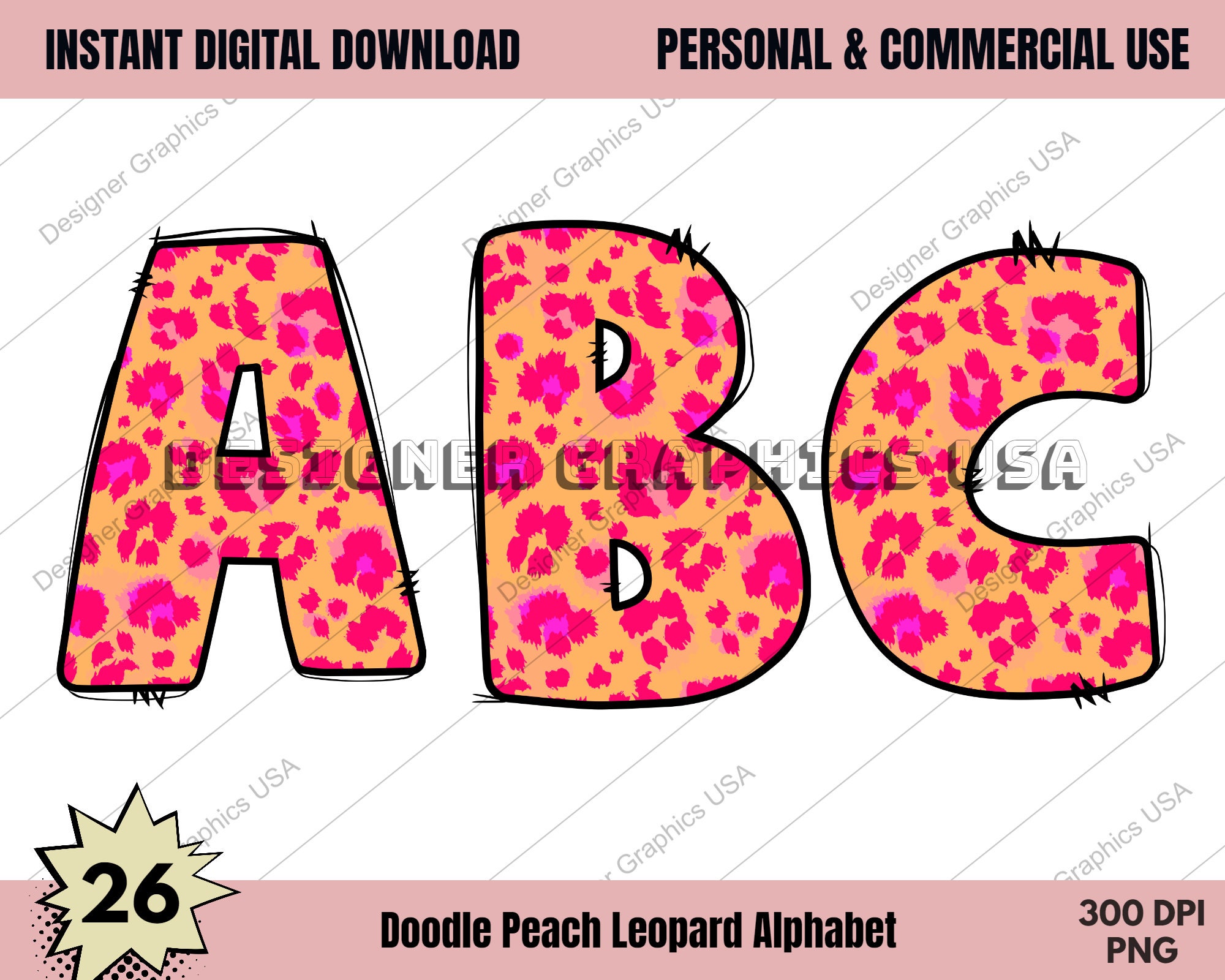 Leopard Doodle Font PNG, Commercial Use,sublimation, Doodle Font Bundle ...