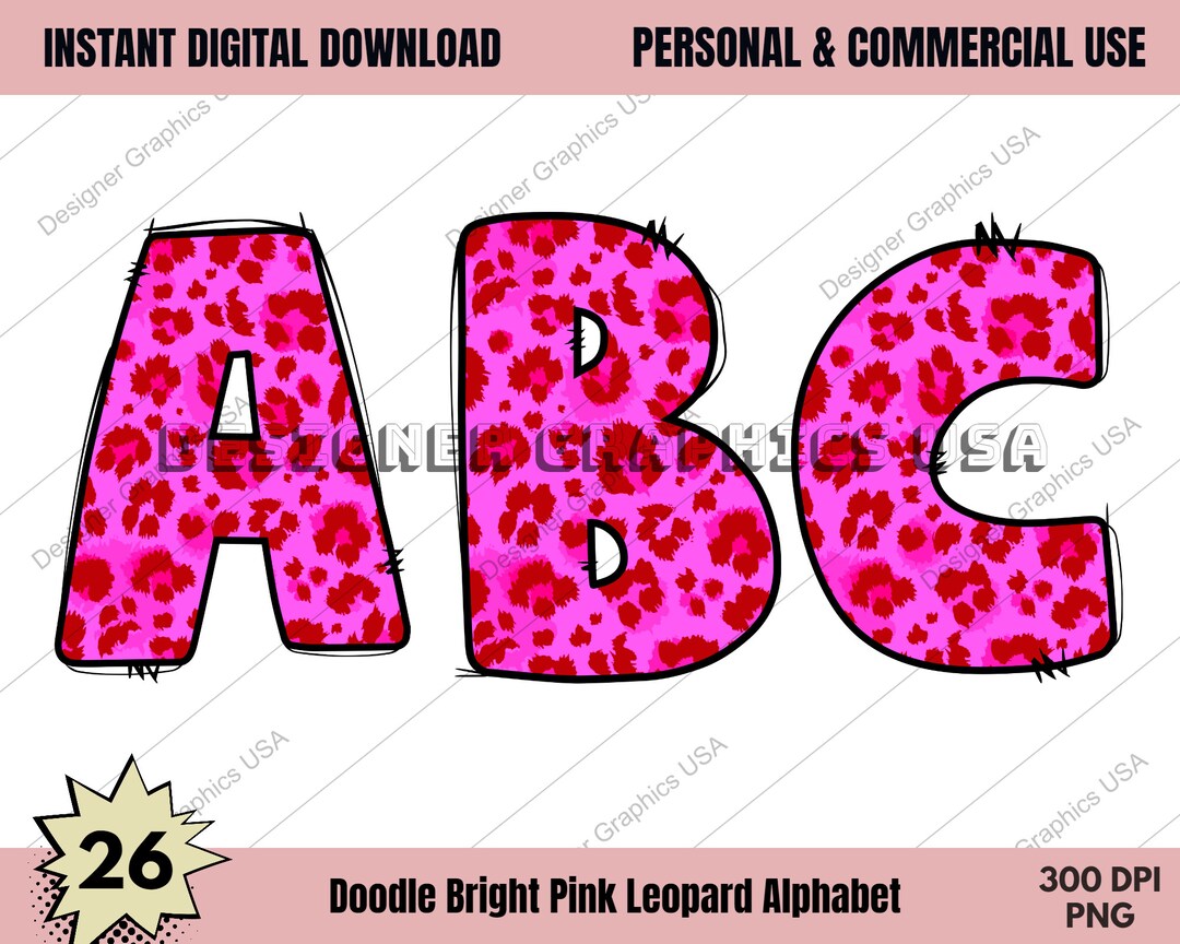 Leopard Doodle Font PNG, Commercial Use,sublimation, Doodle Font Bundle ...