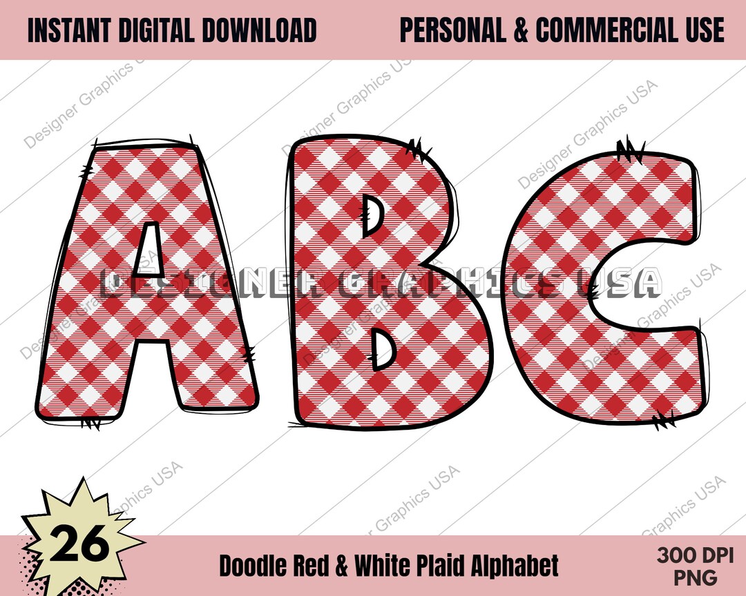Plaid Doodle Alphabet PNG, Commercial Use,sublimation, Doodle Font ...