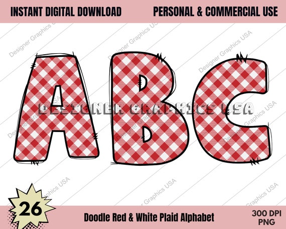 Plaid Doodle Alphabet PNG Commercial Usesublimation Doodle - Etsy