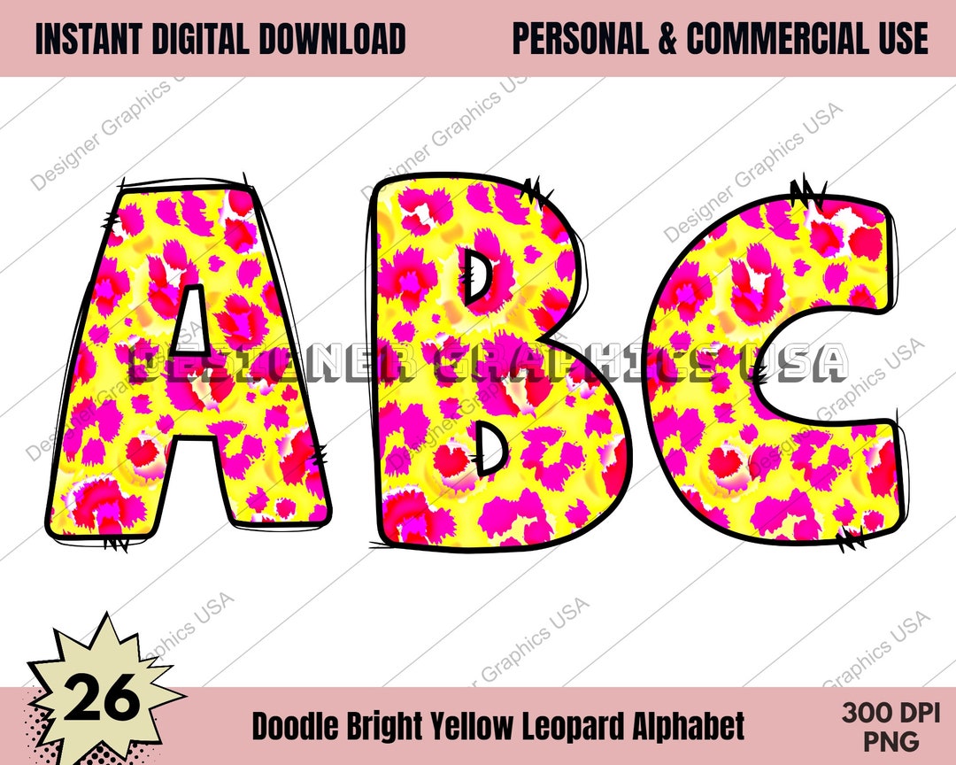 Leopard Doodle Font PNG, Commercial Use,sublimation, Doodle Font Bundle ...