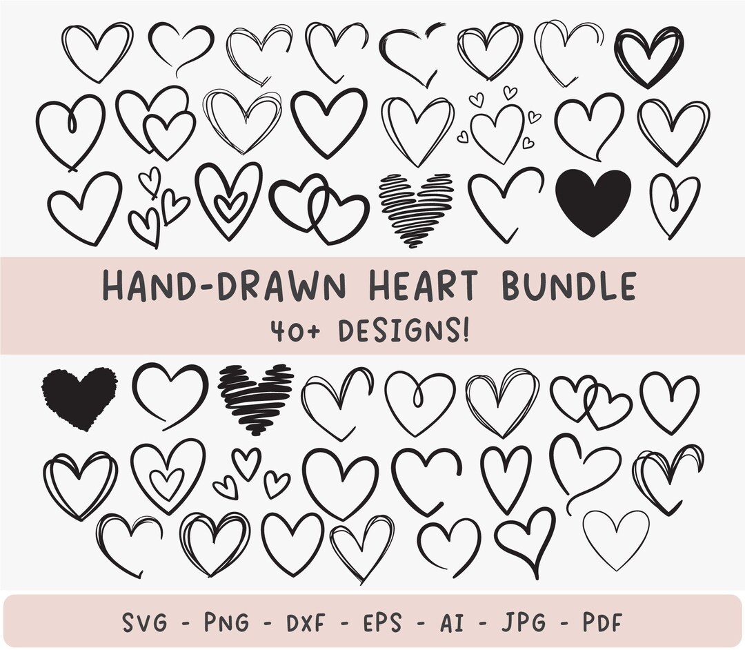 Heart Svg Bundle Handdrawn Heart Svg for Cricut Heart Shape Svg for Silhouette Heart Cut File ...