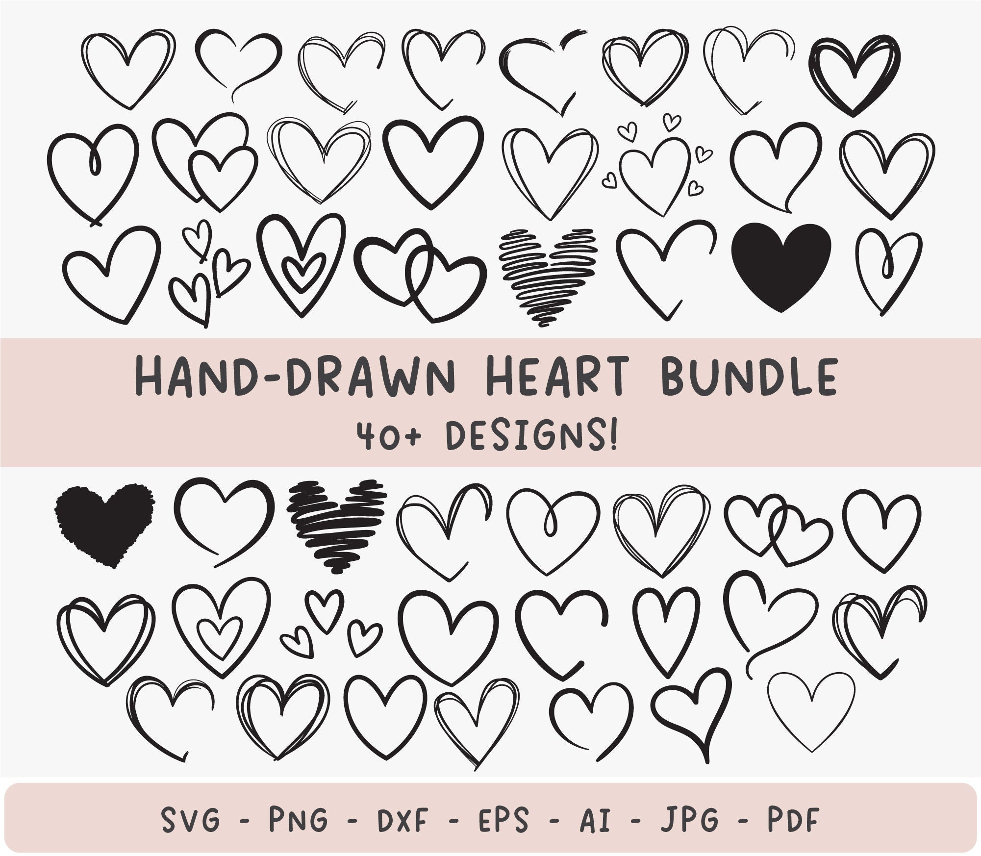 Heart Svg Bundle Handdrawn Heart Svg for Cricut Heart Shape Svg for ...