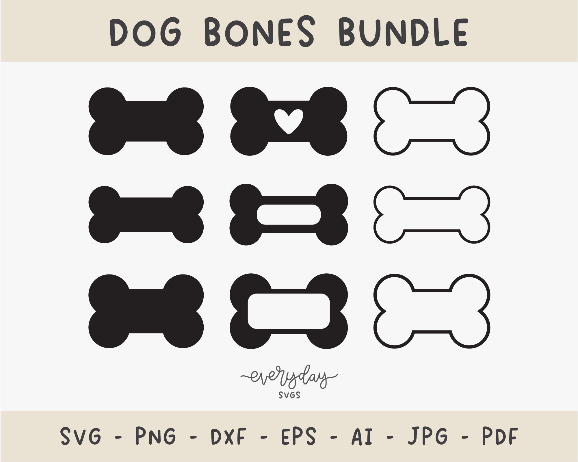 9 Pack Dog Bone Svg Bundle Digital Download Dog Bone Outline Svg, Dog ...