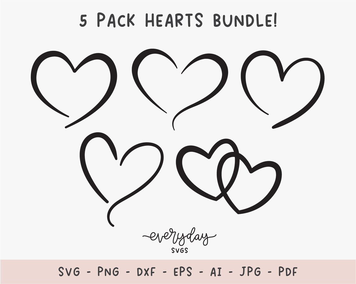 Fancy Heart Svg Bundle | Open Heart Outline Svg, Hand Drawn Heart Shape ...
