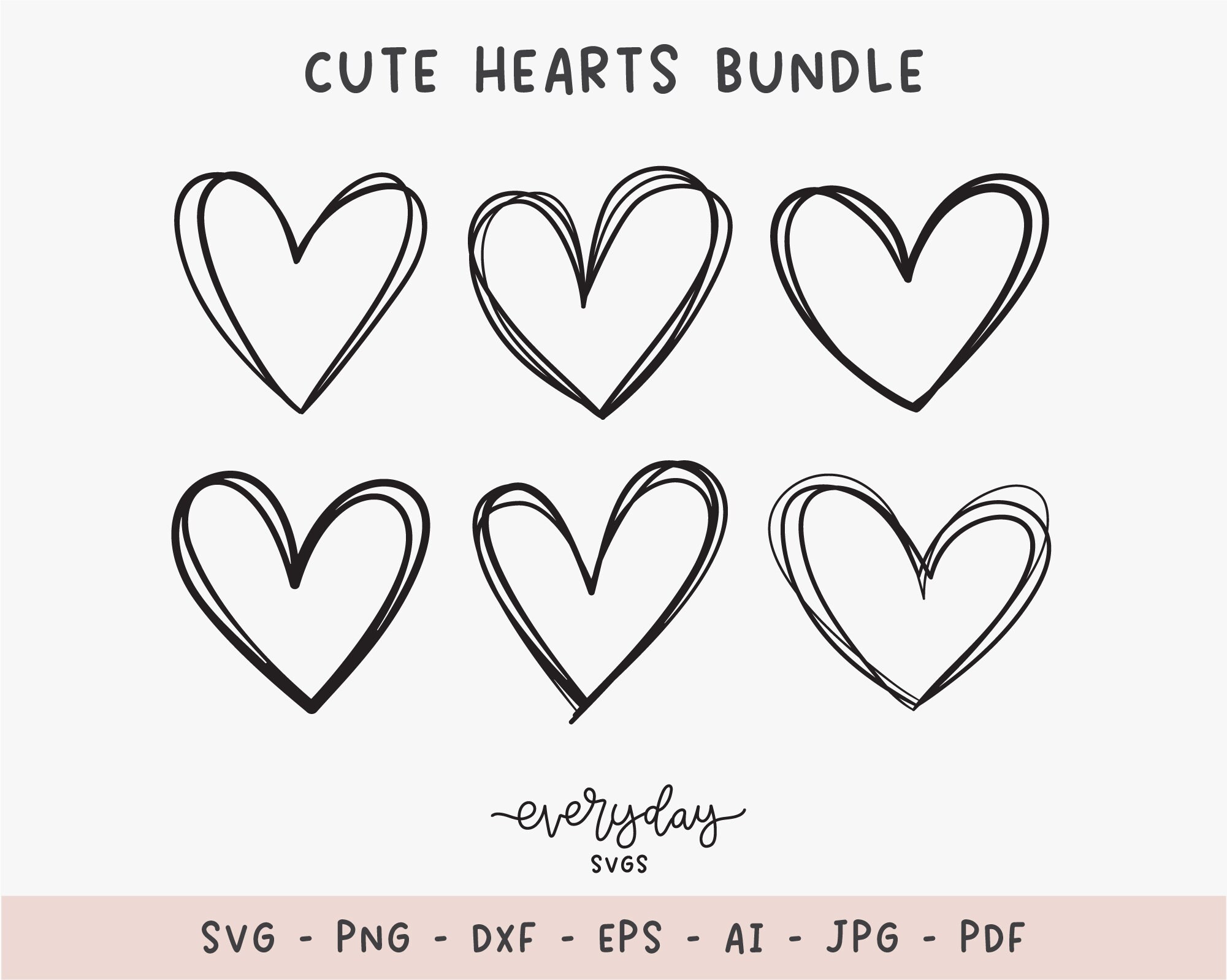 Hand-drawn Heart Svg Bundle Cute Heart Svg, Heart Outline Svg, Sketch ...