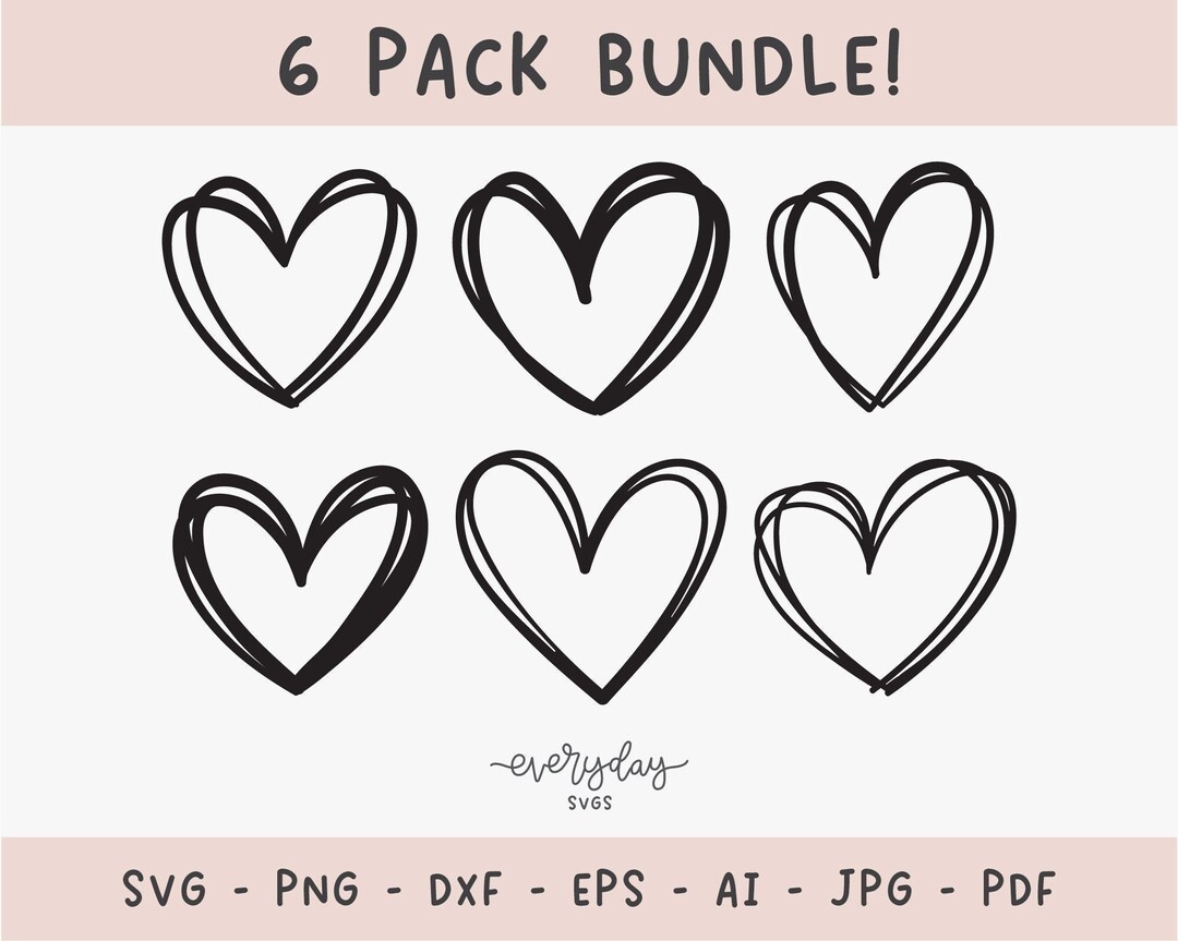 Doodle Heart Svg Bundle | Sketch Heart Svg Bundle, Hand-drawn Heart Svg ...