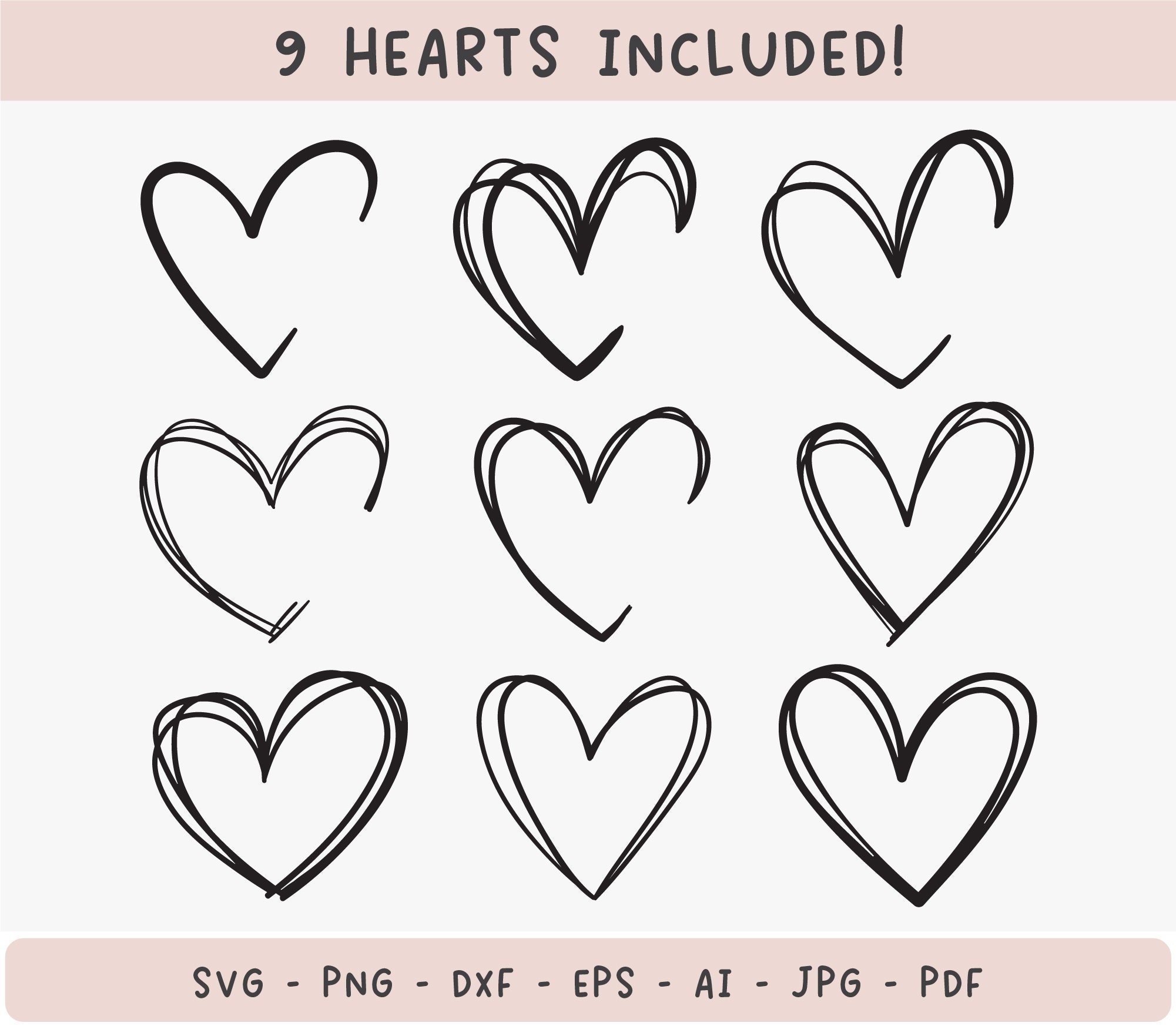 Hand-drawn Heart Bundle Digital Download Scribble Heart Outline Svg ...